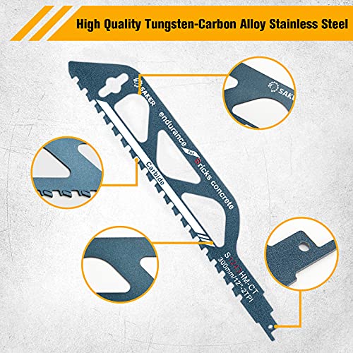 Saker Saw Blade-Demolition Masonry Reciprocating Hard Alloy Saw Blades for Cutting Wood,Porous Concrete,Brick 12โ/300mm