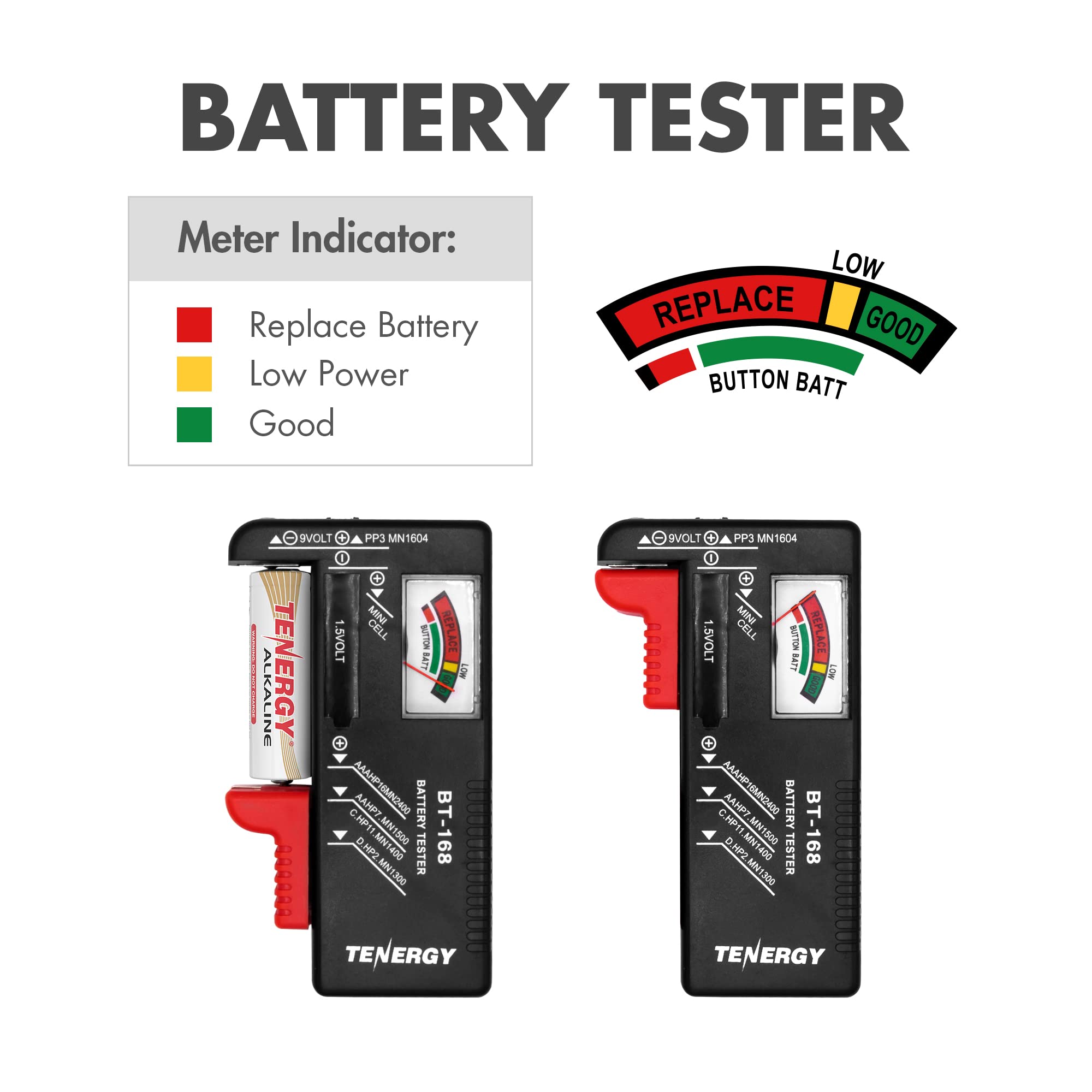 Tenergy Battery Organizer Storage Case with Battery Tester, Holds 60 Batteries AA AAA C D 9V (Batteries not Included)