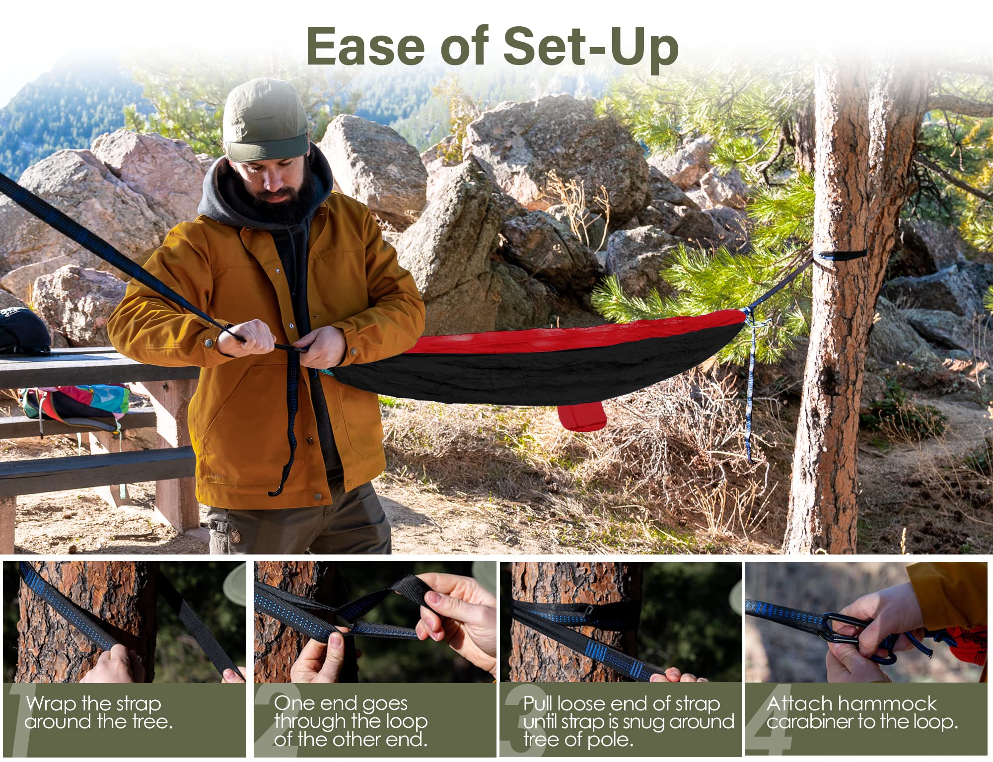Kootek Camping Hammock with Net Double & Single Portable Hammocks Parachute Lightweight Nylon with Tree Straps for Outdoor Adventures Backpacking Trips