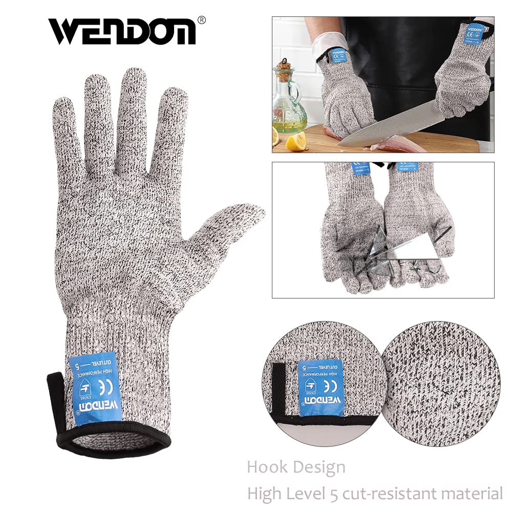 WENDOM Oyster Shucking Knife with Cut Resistant Gloves White Non-slip Easy to Grip Handle 3.5'' Oyster Shucker Kitchen Tools(1cloth+1lemon squeezer) (black1, large)