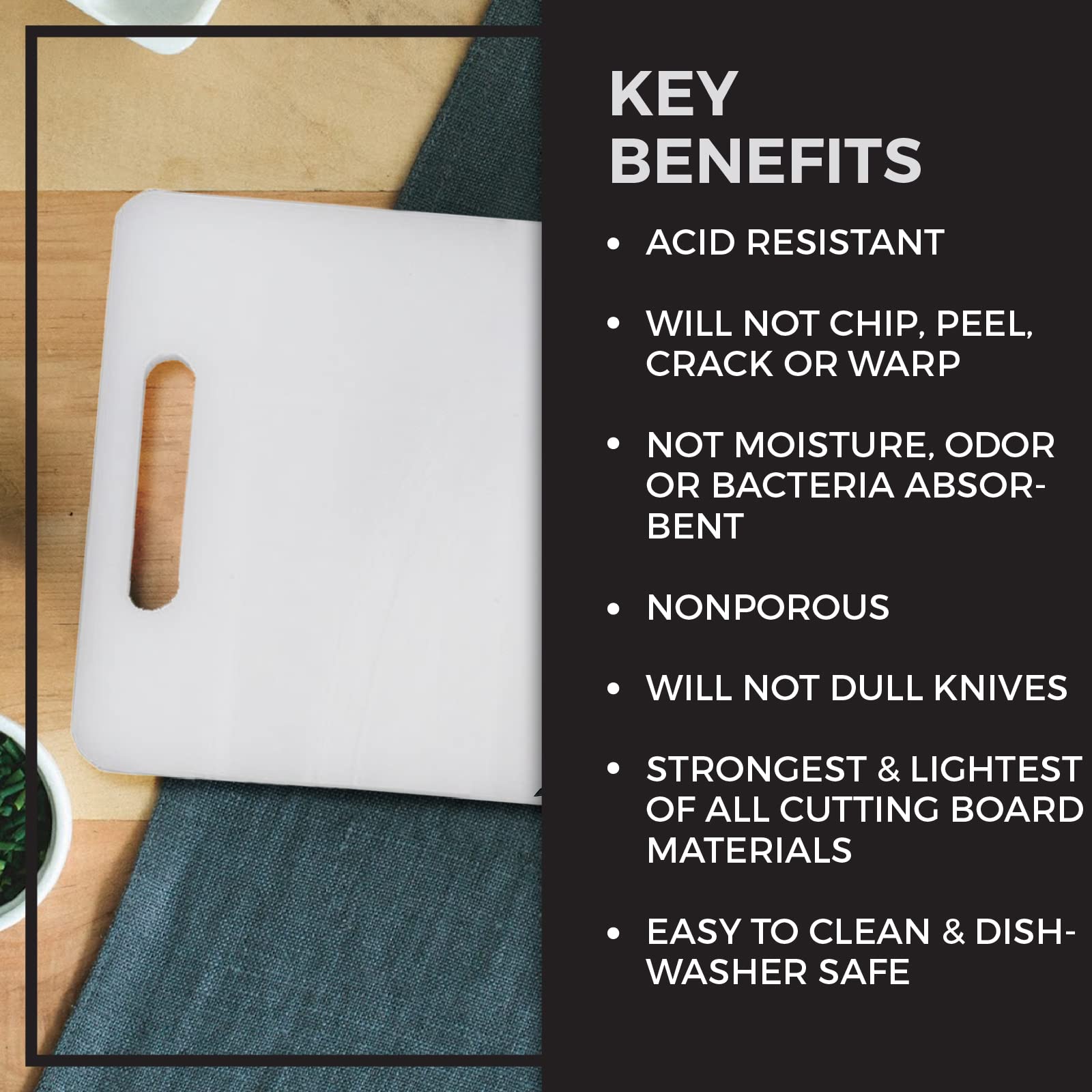 Strictly Sinks Acrylic Cutting Board - Non Slip Cutting Board for Meat, Vegetables & Fruits, Large Dishwasher Safe Cutting Board with Handle - Over the Sink Cutting Board (17-3/8" x 11" x 7/8") White