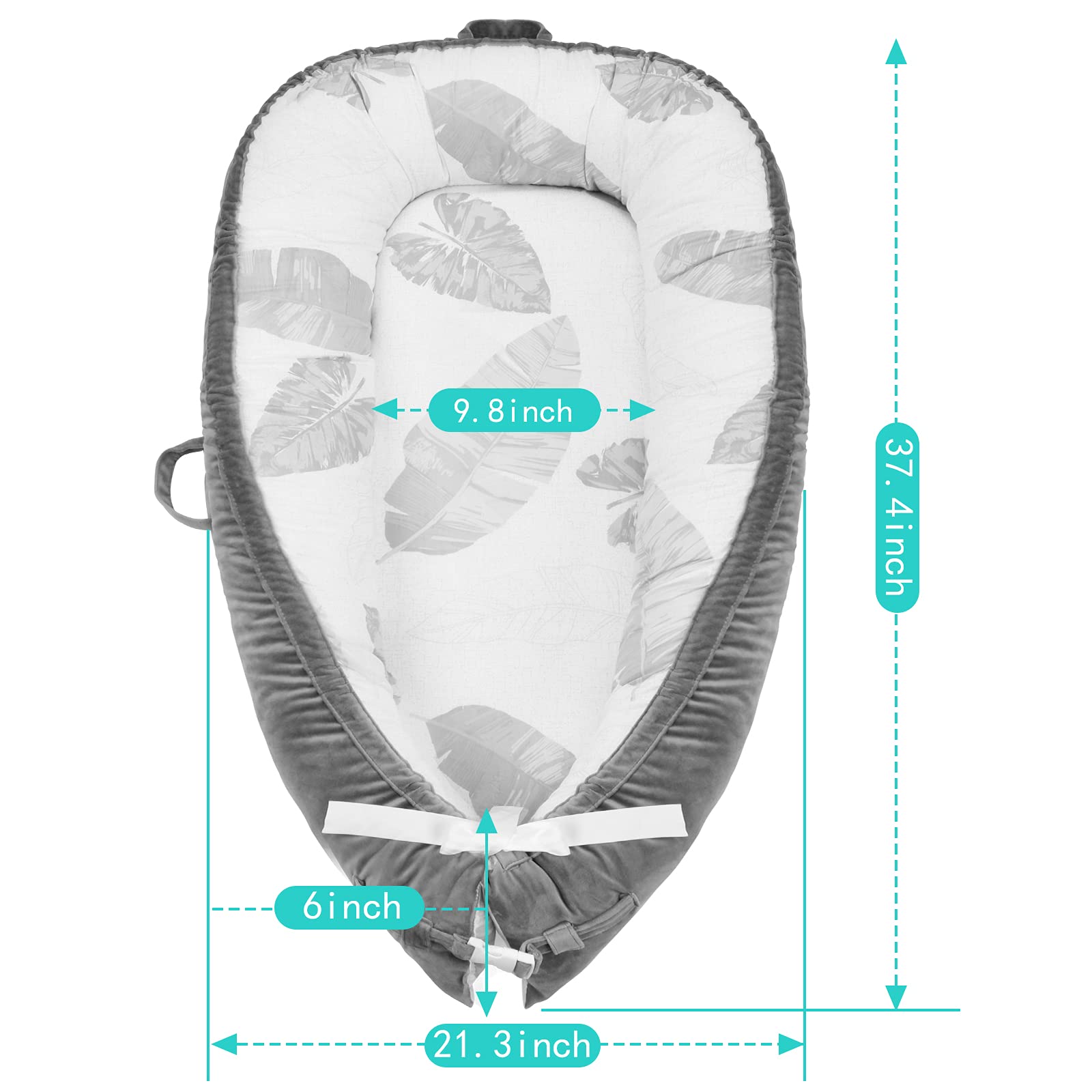 MPenguin Baby Lounger Baby Nest Cover for Newborn Nest Co Sleeping Bed Machine Washable, Adjustable Size, 37’’x21’’ (Leaf)