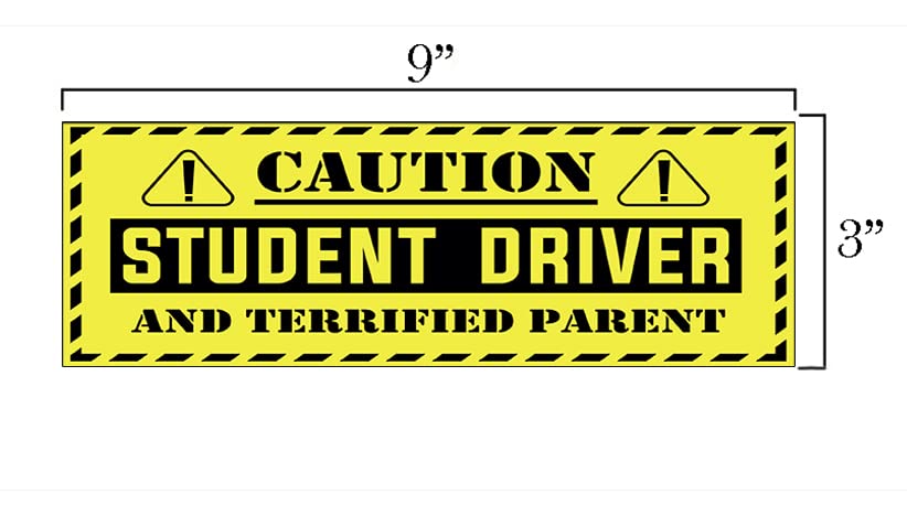 Student Driver Car Bumper Magnet - Auto Learning to Drive Magnetic Sign - 3x9 in. 2 Pack Caution Student Driver and Terrified Parent