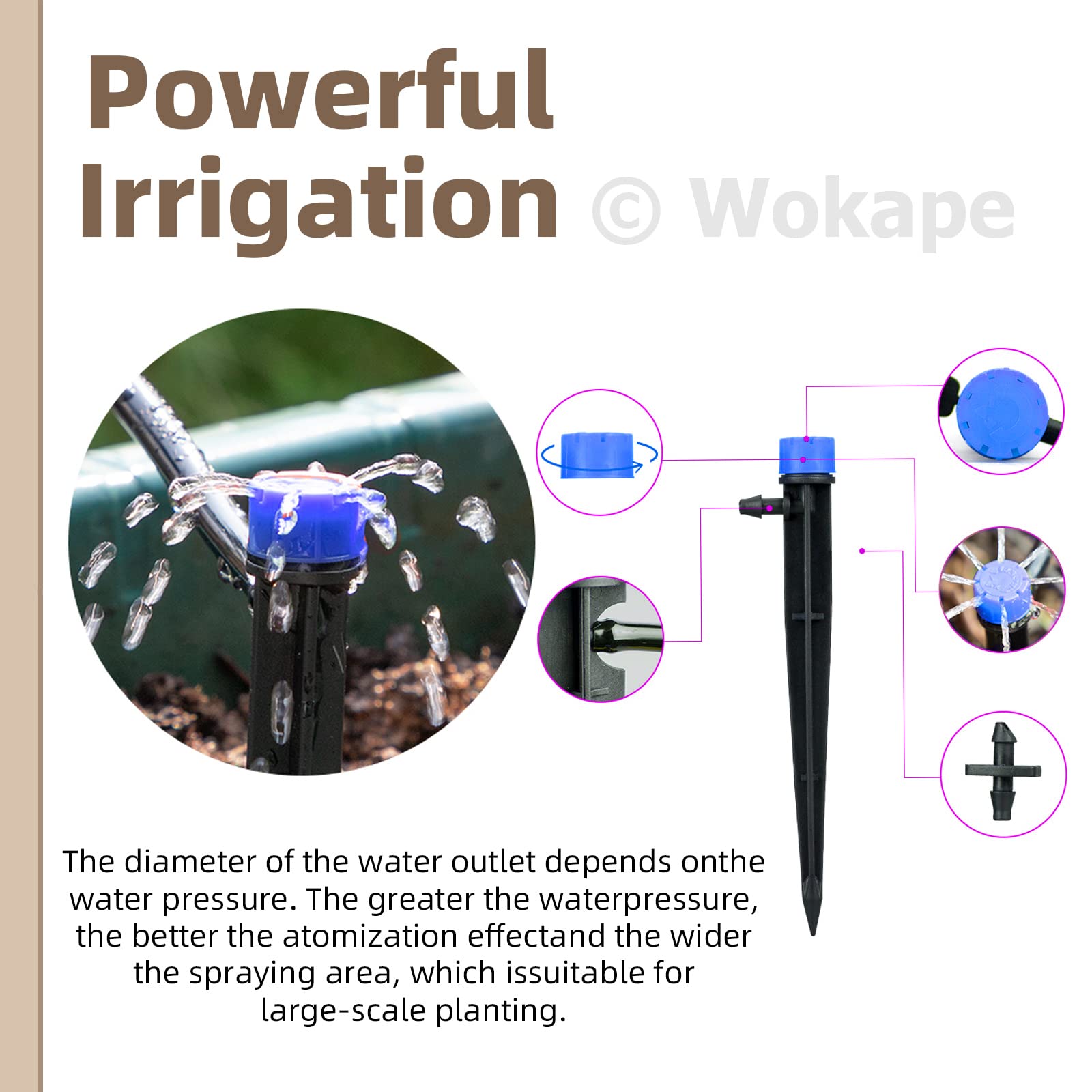 Wokape 240Pcs Drip Irrigation Kit Garden Watering System, Auto Micro Barbed Connectors Irrigation Fittings Kit for Pot Garden Lawn