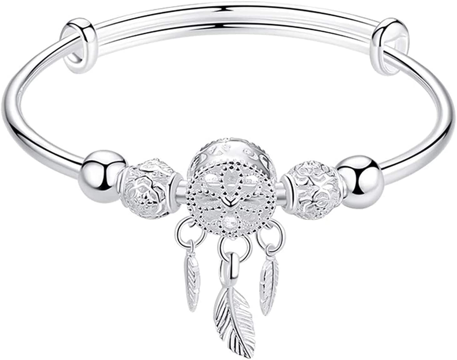 Ounmax Vintage Handmade 925 Sterling Silver Dream Catcher Bracelet Hand Bangle, Carved Adjustable Bangle Gift For Women in Birthdays, Anniversaries, Holidays And Other Special Occasions (Silver)