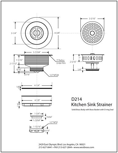 Westbrass D214-50 3-1/2" Post Style Large Kitchen Sink Basket Strainer, 1-Pack, Powder Coat White