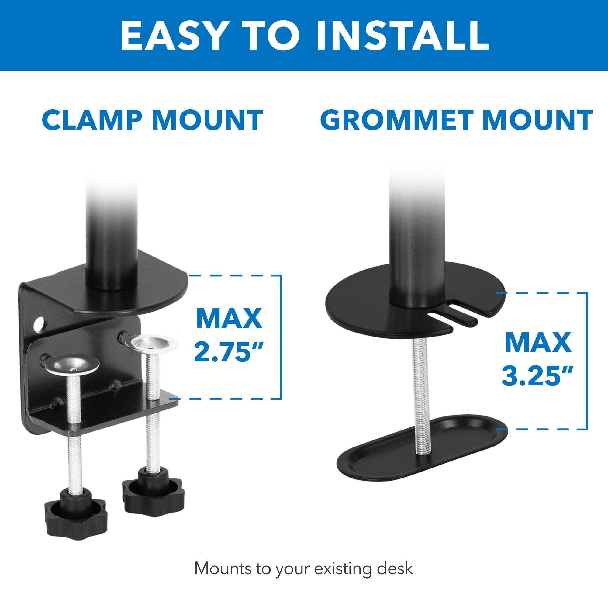 Mount-It! Triple Monitor Mount | 3 Computer Screen Desk Stand with Clamp and Grommet Base Fits Up to 24, 27, 32 Displays | Universal VESA Pattern 75x75 and 100x100
