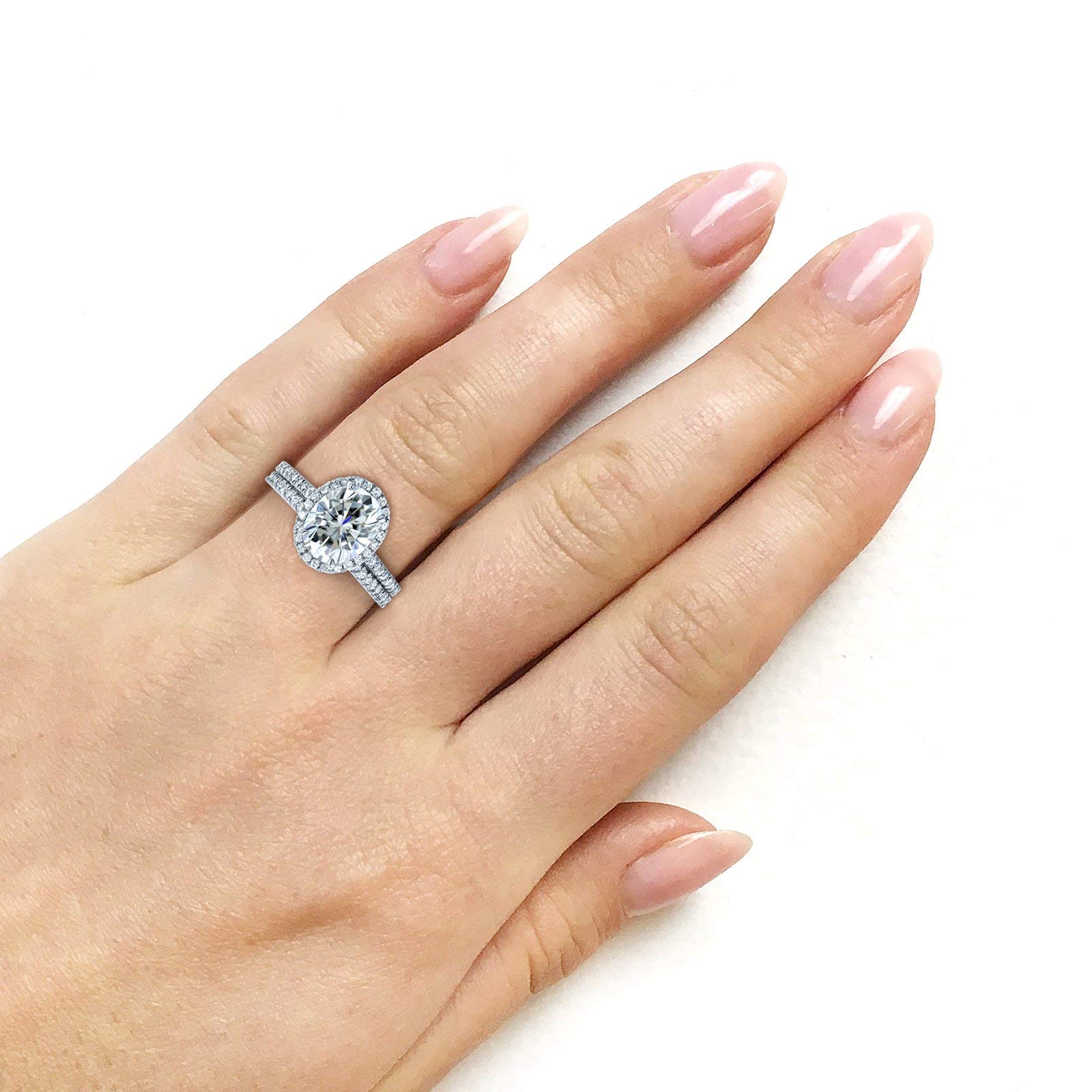 Kobelli Oval Moissanite Halo Bridal Rings Set 2 3/8 CTW 14k White Gold, 7