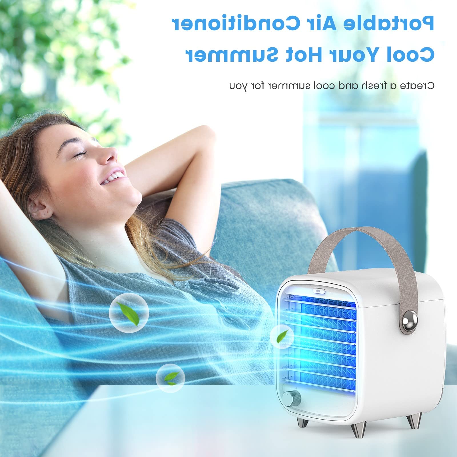 Portable AC, Mini AC Personal Air Cooler for Bedroom, Desk, Office, Car Camping, Small Mini Portable Air Conditioner Evaporative Air Cooler USB Power LED Light, Low Noise