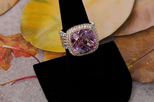 ORO LEONI Cushion Cocktail Two Tone Ring in 925 Sterling Silver, Rose Gold, White and Pink