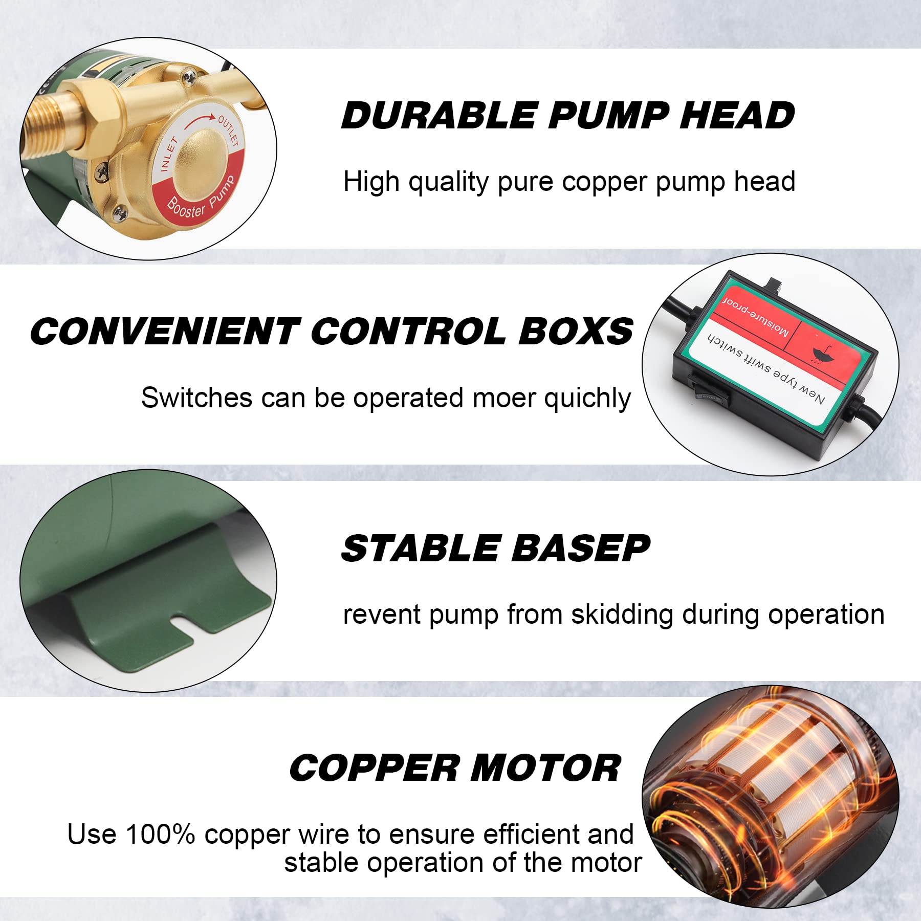 KOLERFLO 90W Water Pressure Booster Pump 115VAC,317 GPH,21.7 PSI Household Automatic Shower Booster Pump with Water Flow Switch for Home/Shower (H15GR-10)