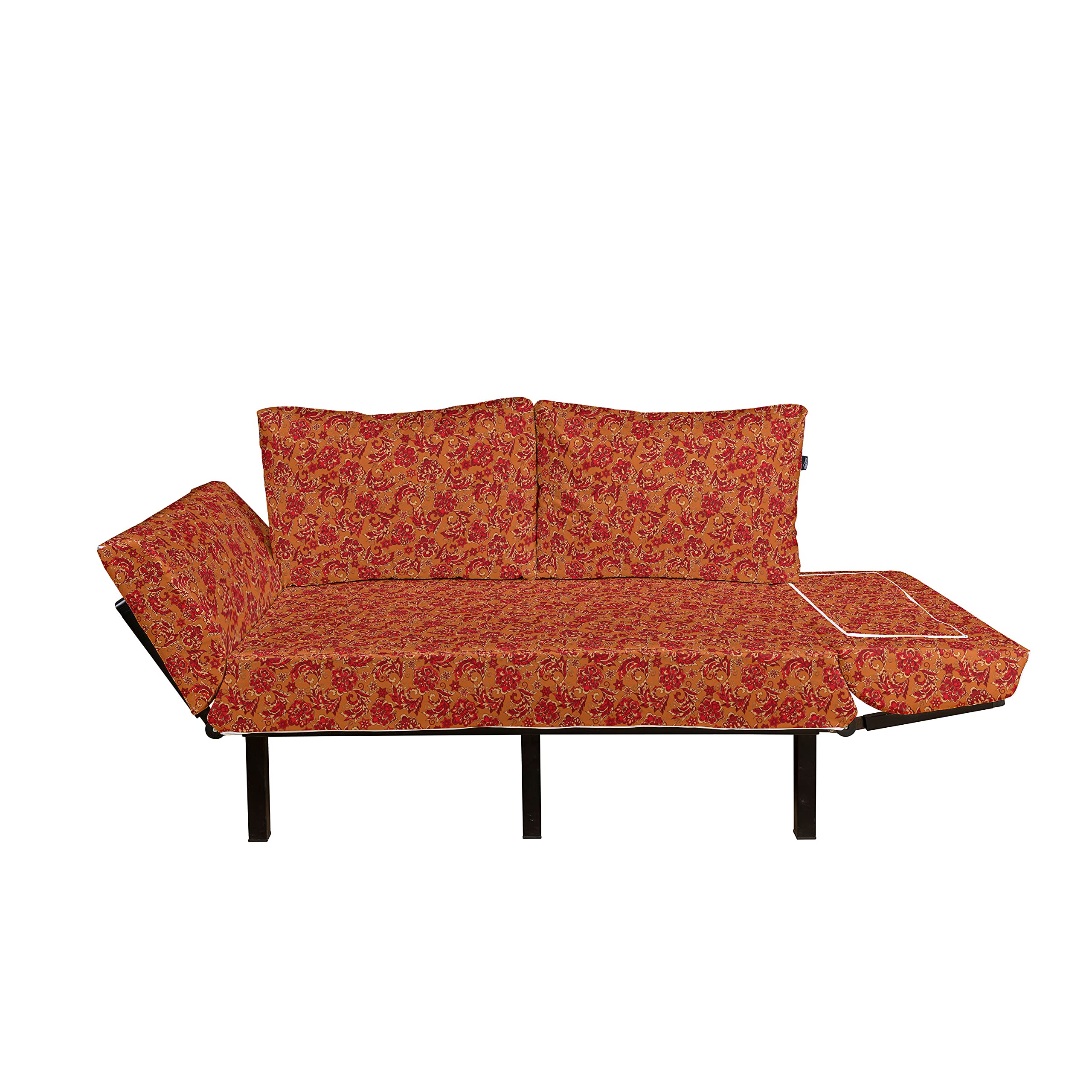 Lunarable Batik Futon Couch, Nostalgic Western European Medieval Renaissance Inspired Eastern Bohemian Pattern, Daybed with Metal Frame Upholstered Sofa for Living Dorm, Loveseat, Red Orange