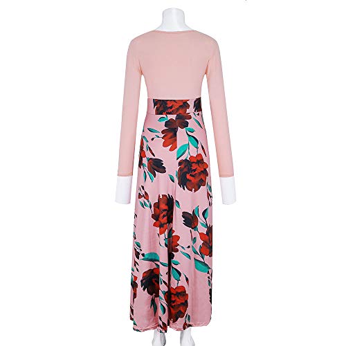 Pinkpaopao Swing Maxi Dress for Women Long Sleeve Patchwork Empire Waisted Long Dress Pattern Print Pleated Dress