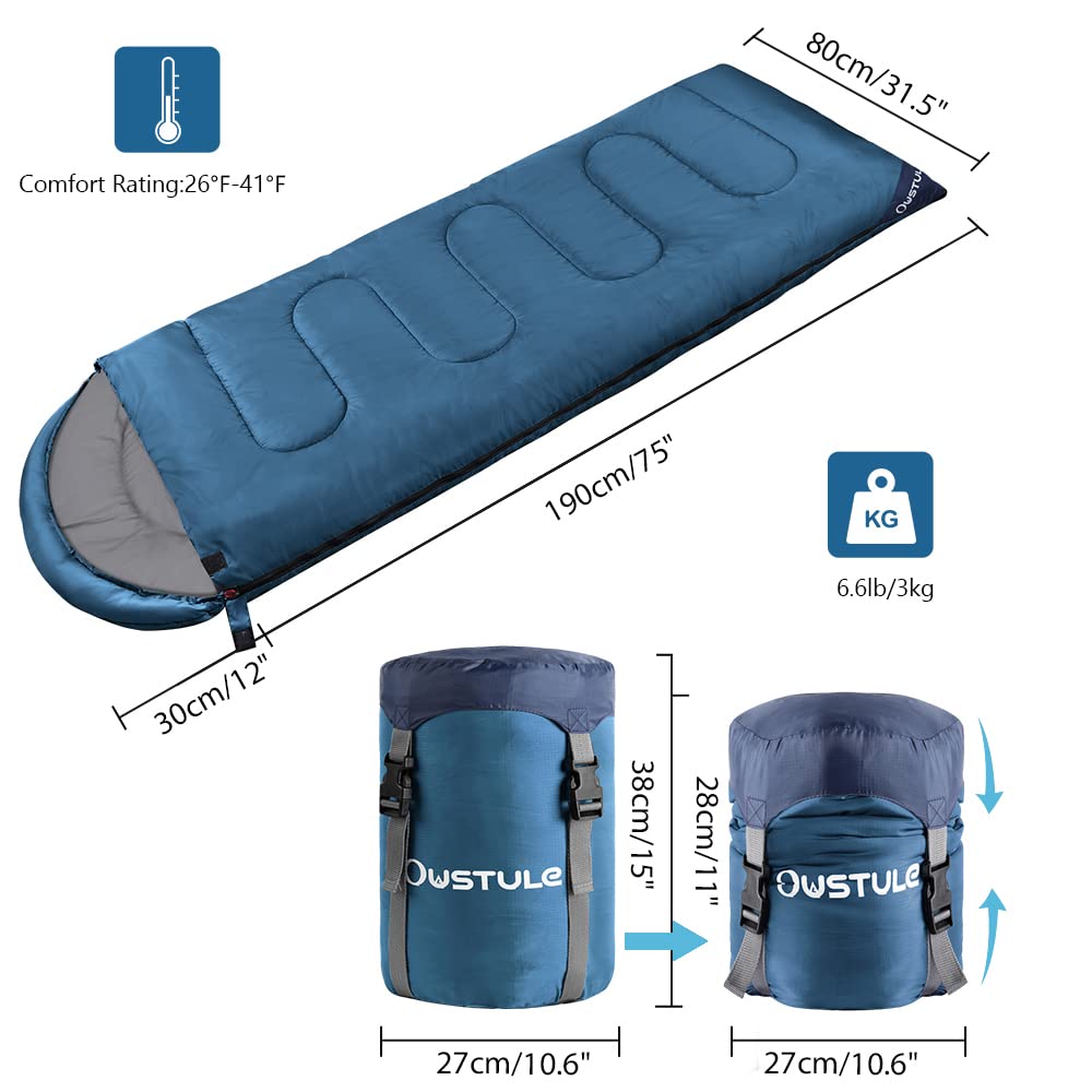OUSUTLE Double Sleeping Bag for Adults, 2 Person Sleeping Bag with 2 Pillows for Backpacking Camping Hiking, Queen Size Cold Weather Sleeping Bag for Couples & Family Traveling