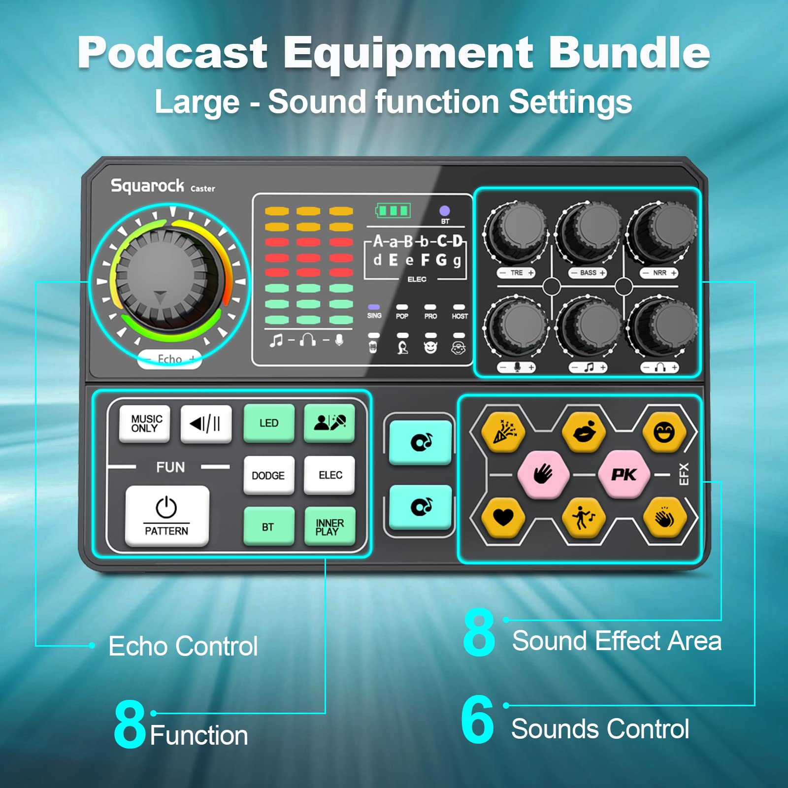 Podcast Equipment Bundle,Audio Interface DJ Mixer and Studio Broadcast Microphone, Perfect for Recording,Live Streaming,Gaming,Compatible with PC,Smartphone,Play Station