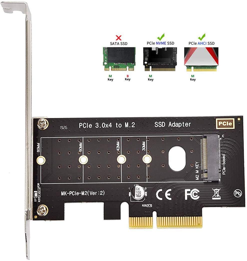 M.2 NVME to PCIe 3.0 x4 Adapter, M.2 NVME SSD to PCI-e 3.0 x 4 Host Controller Expansion Card, Supports 2280, 2260, 2242, 2230 Solid State Drives