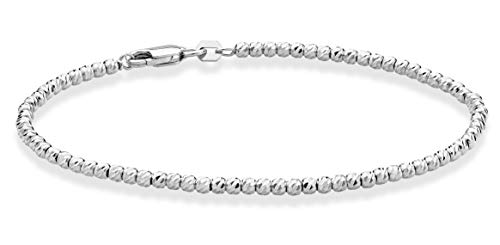Miabella 925 Sterling Silver or 18Kt Yellow Gold Over Silver Diamond-Cut 2.5mm Bead Ball Chain Bracelet for Women, Made in Italy (sterling-silver, Length 6.5 Inches (X-Small))