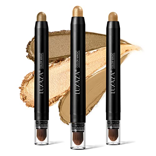 LUXAZA 3Pcs Neutral Eyeshadow Stick Set, Shimmer Brown And Metallic Cream Eyeshadow Pen,Long Lasting Waterproof Smoky Eye Makeup…