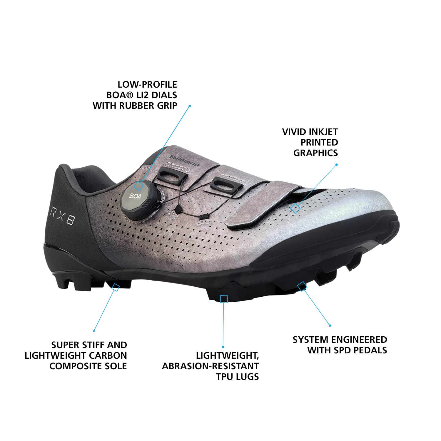 SHIMANO SH-RX801 Men’s Ultralight High Performance Gravel Racing Shoe, Silver, 8-8.5 Men (EU 42)