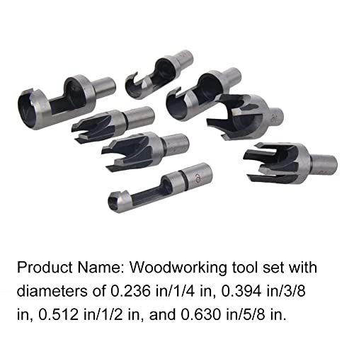 Utoolmart 8pcs Wood Plug Cutter Drills Bit Set 1/4โ 3/8โ 1/2โ 5/8โ Barrel Cork Tenon Hole Saw Cutting Tools for Woodworking, High Carbon Steel