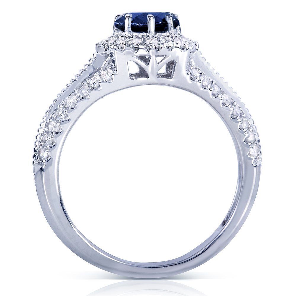 Kobelli Vintage Style Sapphire & Diamond Engagement Ring 1 Carat (ctw) in 14k White Gold, Size 9