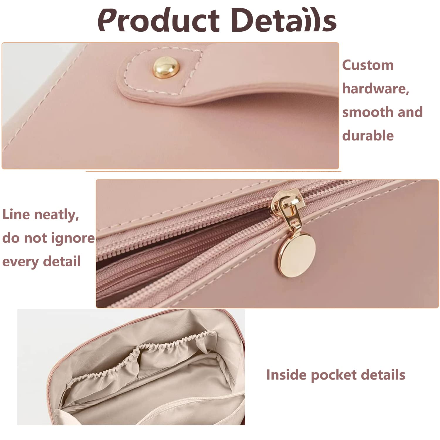 WOPLQA Large Capacity Travel Cosmetic Bag,Leather Multifunctional Storage, with Handle and Divider Travel Cosmetic Bags for Women,Opens Flat for Easy Access,Waterproof Portable Makeup Bag (pink)