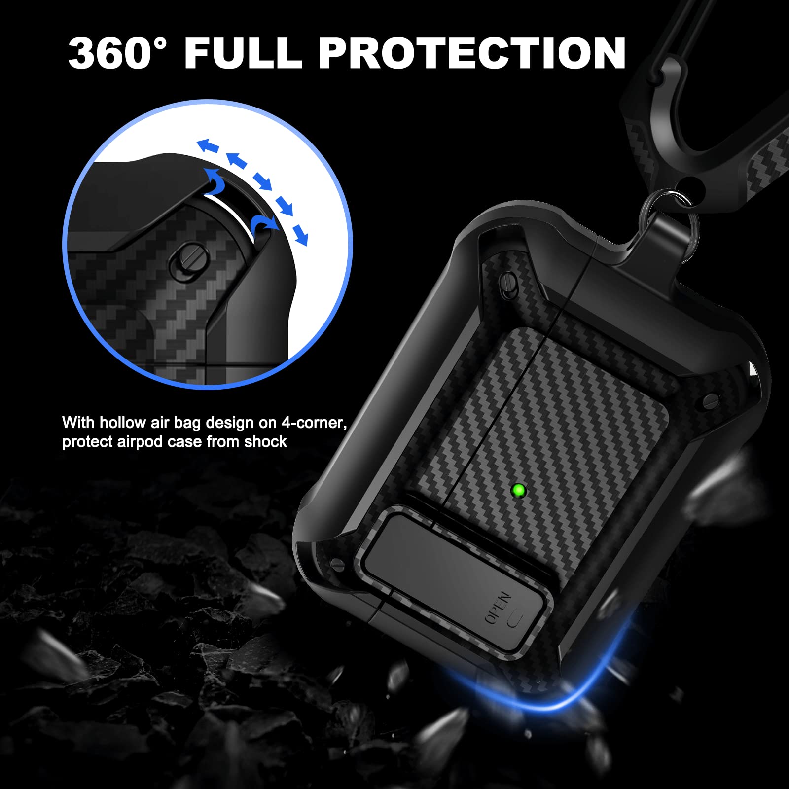 Vsagier Case for Airpods Pro Case Cover with Lock Lid, Protective Cover Compatible with Airpod Pro Case for Men Women, Shockproof Rugged Shell for Air Pods Pro Charging Case,Black
