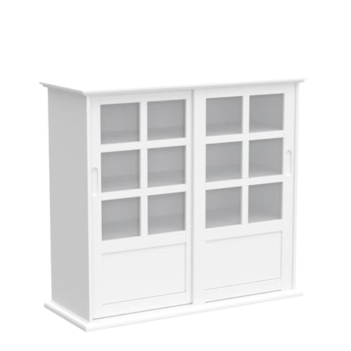 Kings Brand Furniture Holmes White Wood Curio Cabinet with Glass Sliding Doors