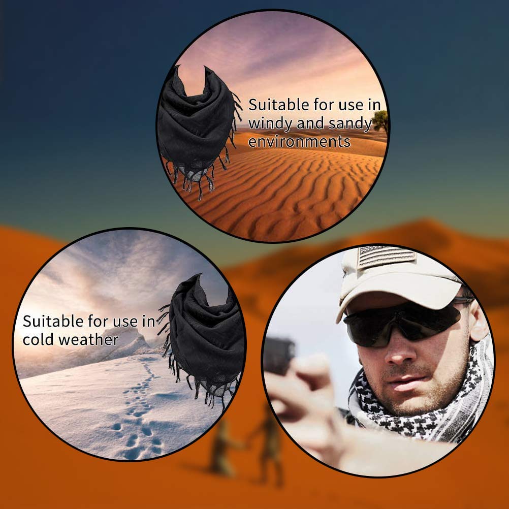 Luxns Military Shemagh Tactical Desert Scarf / 100% Cotton Keffiyeh Scarf Wrap for Men And Women/Black 43"x43"