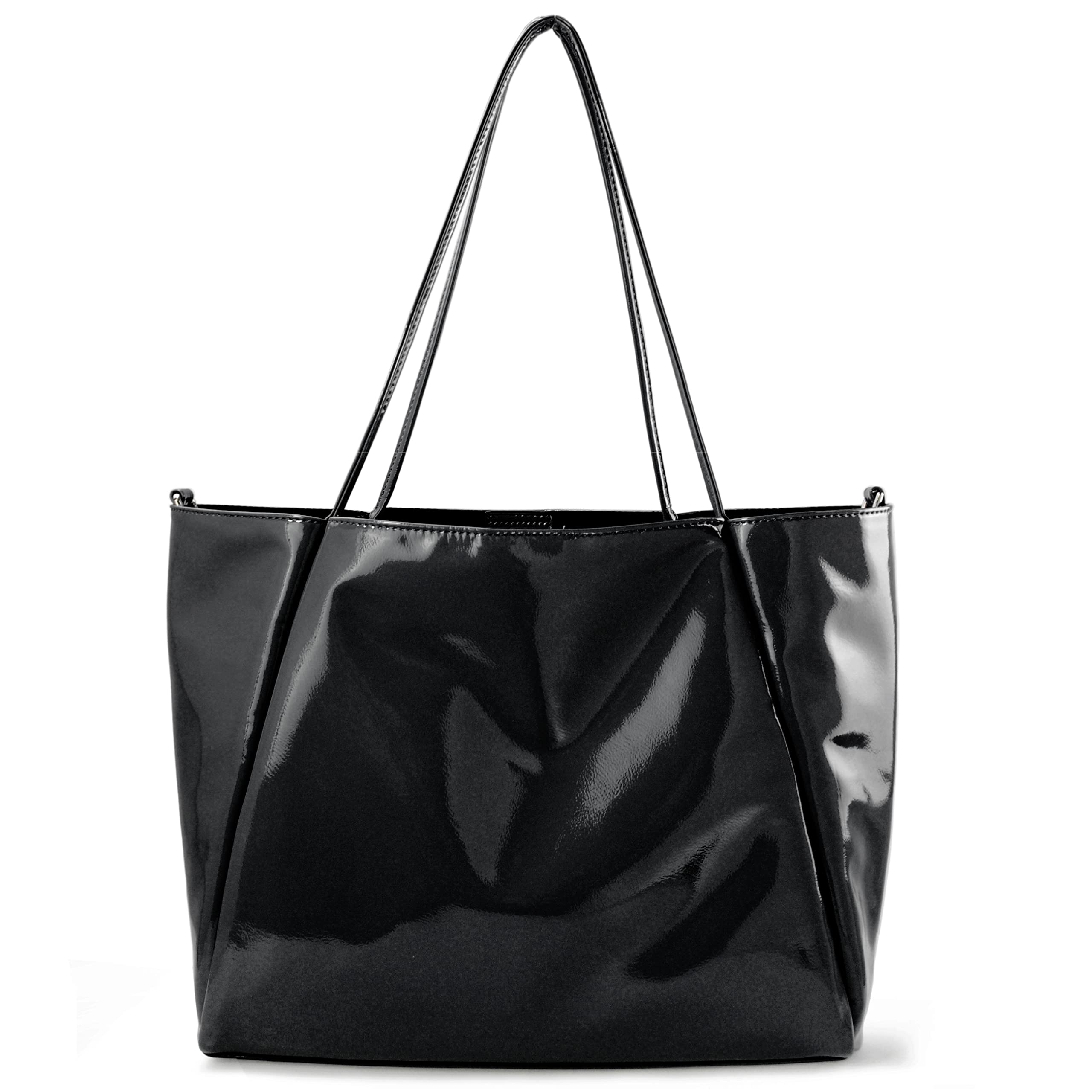 Shiny Patent Faux Leather Tote Glossy Shoulder Handbag for Women Convertible Purse (Nude)