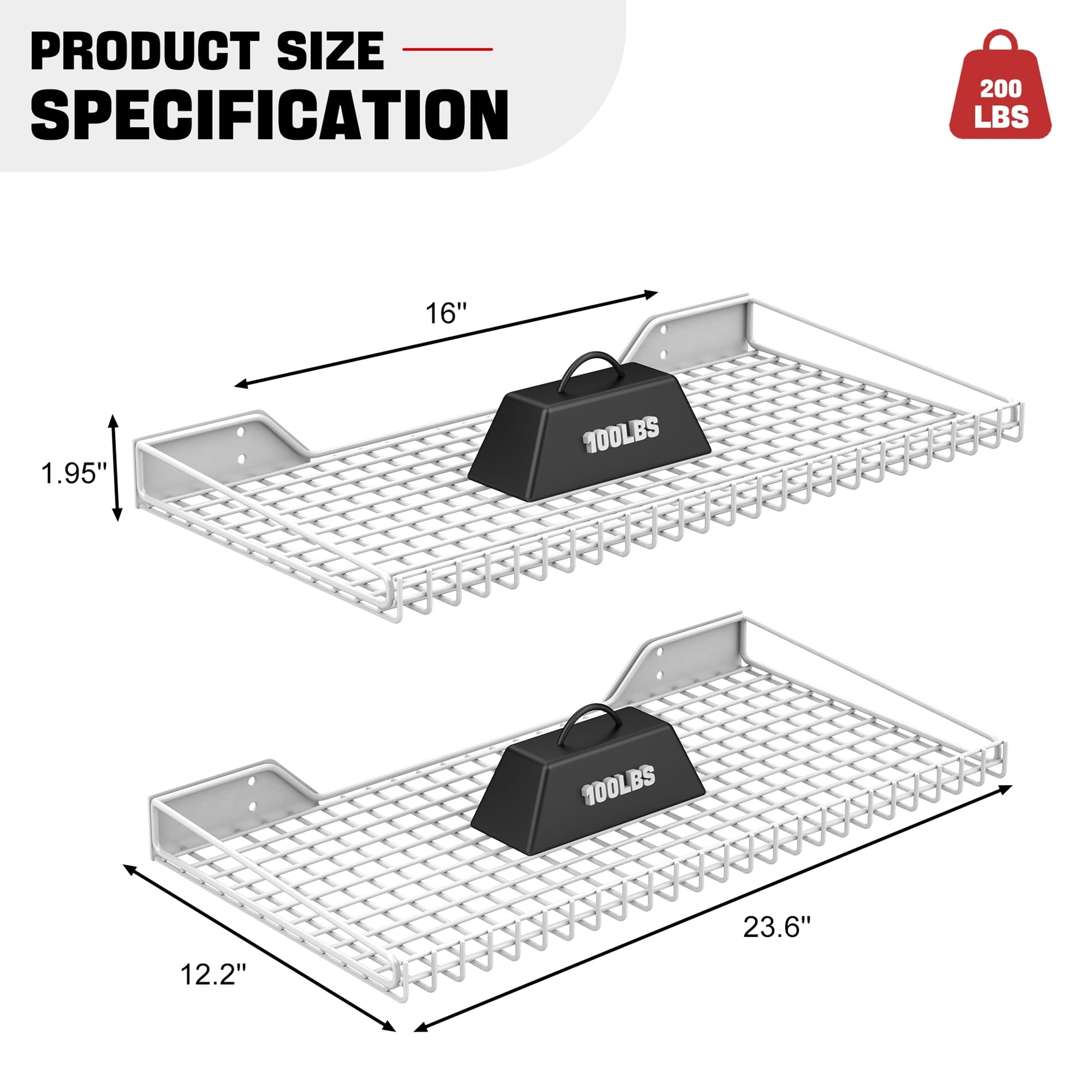 Ultrawall Wall Mounted Storage Shelf for Garage, 2 Pack Metal Shelf Rack, Heavy-Duty Wall Organizer Shelves Suitable for Shop, Shed, Garage 23.5inch x 12inch(White)