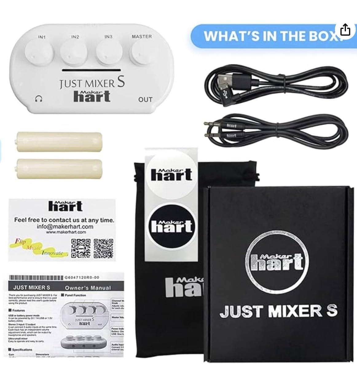 Maker hart JUST Mixer S Portable 3 Channels Stereo IN Mini Audio Mixer/2 Stereo Output/Battery/USB Power/3C Device