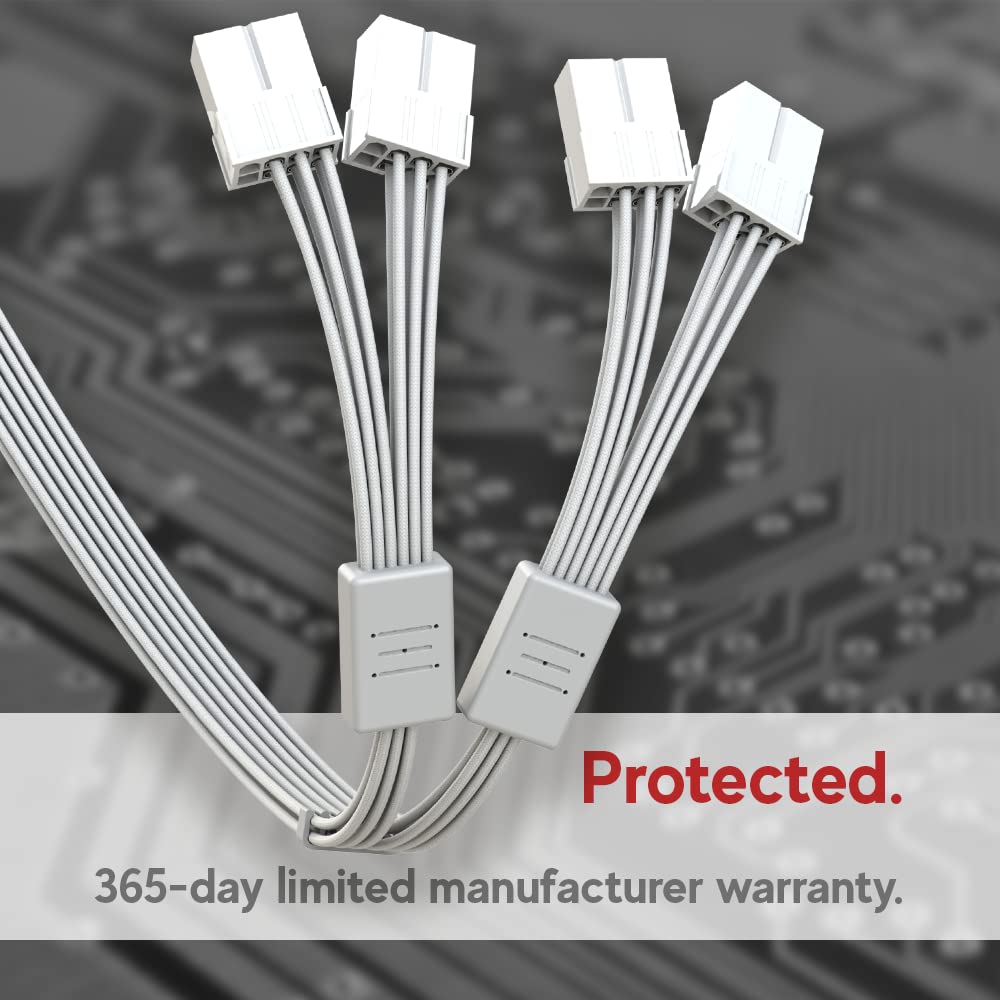 LINKUP - AVA PCIE 5.0 4 x 8Pin to 12VHPWR (16Pin / 12+4) 16AWG Sleeved High Current Power Cable Extension for RTX4000 - PCIE 4.0 PSU - 40cm (White) - Compatible with all RTX4000 and RTX3000 FE GPUs