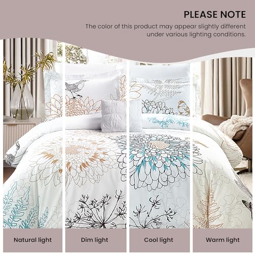 King Size Comforter Set Bed - Style Quarters 7 Pieces King Comforter Set Floral Boho Comforter Sets King Size Bed Sets Soft Comfort Bedding Sets for All Season 106x90" Bird 7pcs