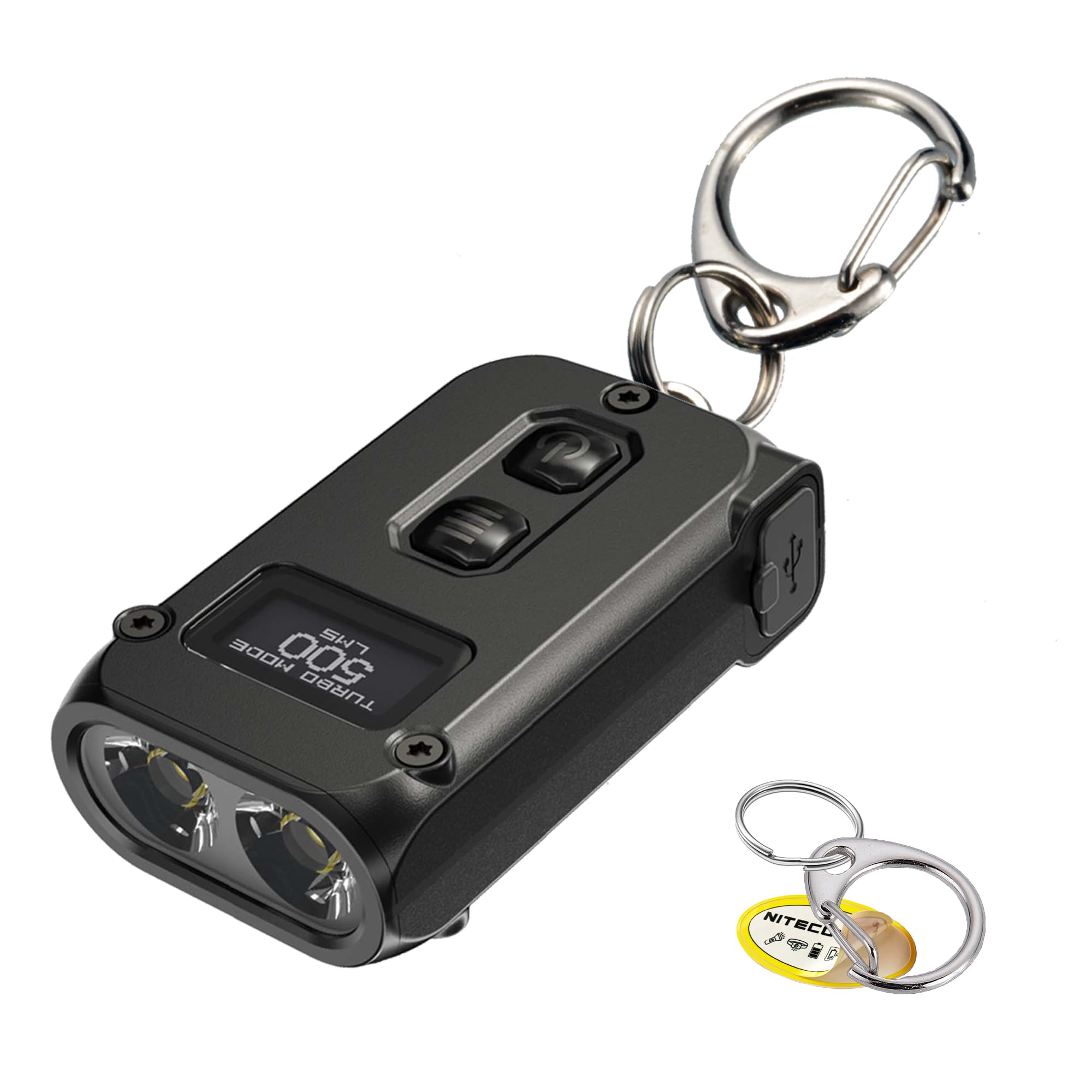 Nitecore TINI 2 Ultra Compact Keychain Flashlight, 500 Lumen USB-C Rechargeable with Digital Display (Black)