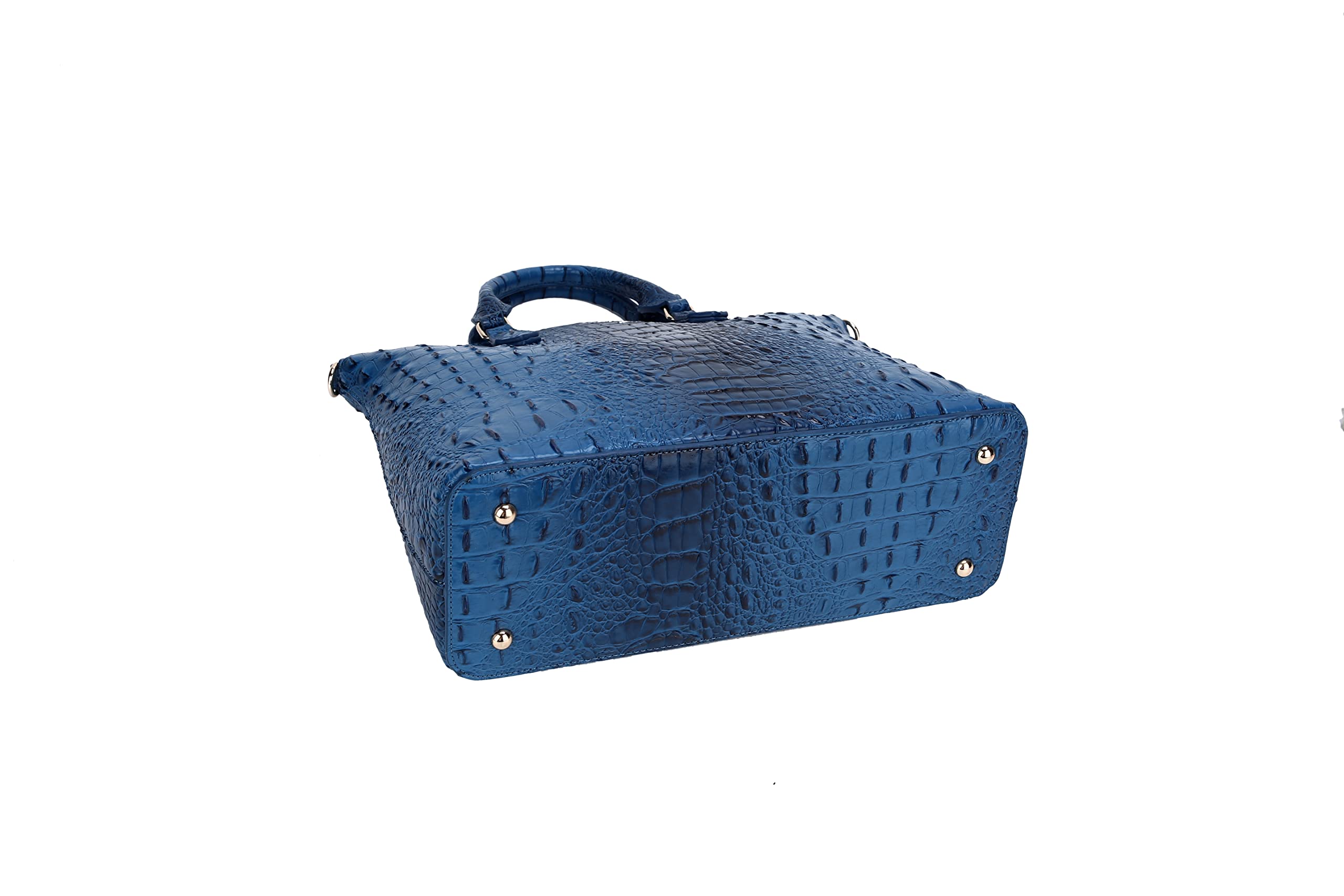 Satchel Bag Women’s Vegan Leather Crocodile-Embossed Pattern With Top Handle Large Shoulder Bags Tote Handbags (Navy)