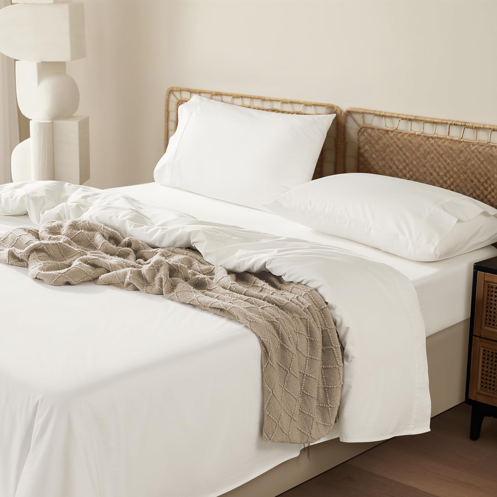 LBRO2M 100% Egyptian Cotton 1000 Thread Count Sheets Set King Size,Bed Sheet 4 Piece Sets,16 inches Deep Pocket,All Season,Bedding Super Soft Comforterble,White