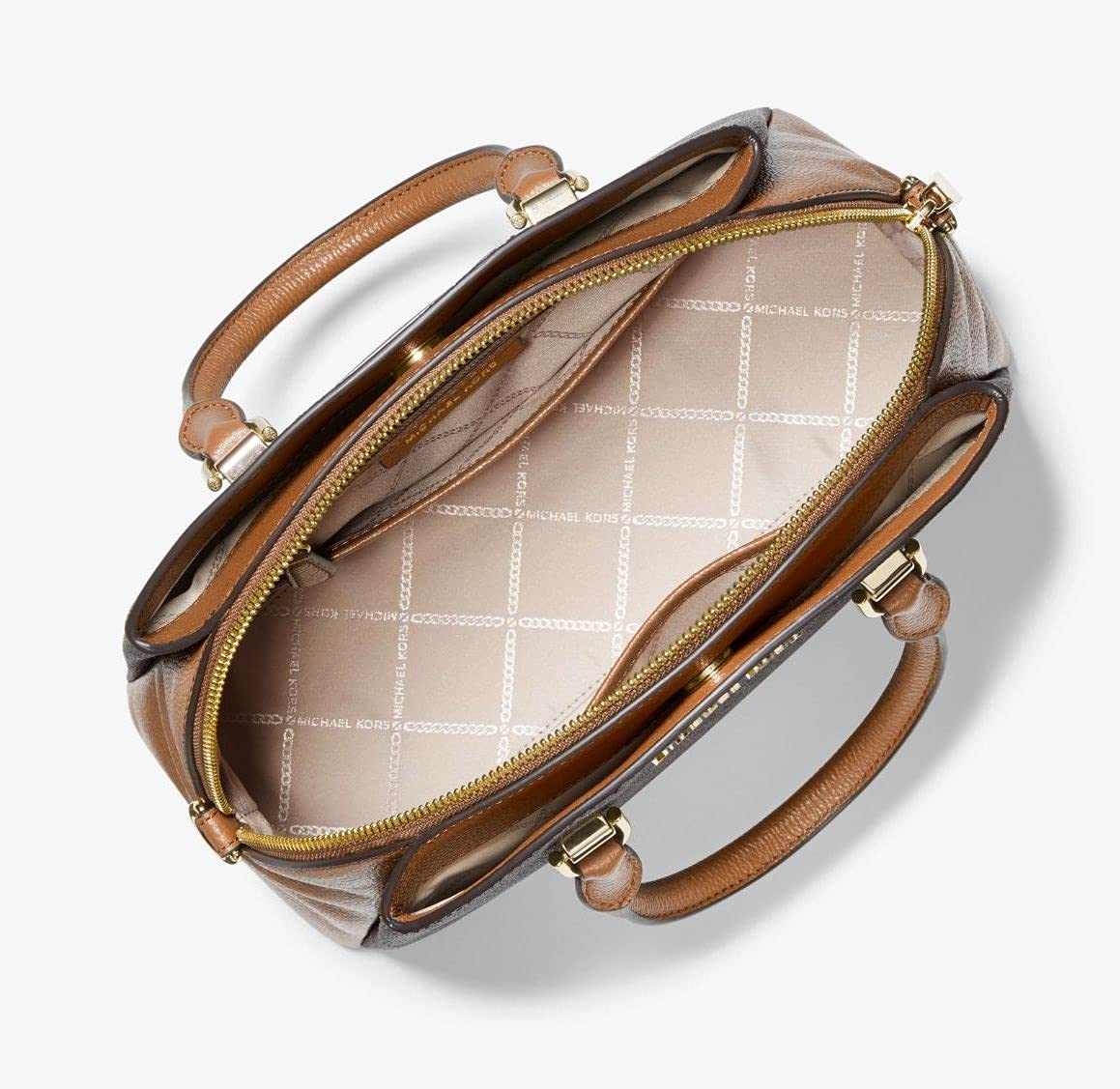 Michael Kors Maxine Leather Dome Satchel Brown/Acorn/Gold