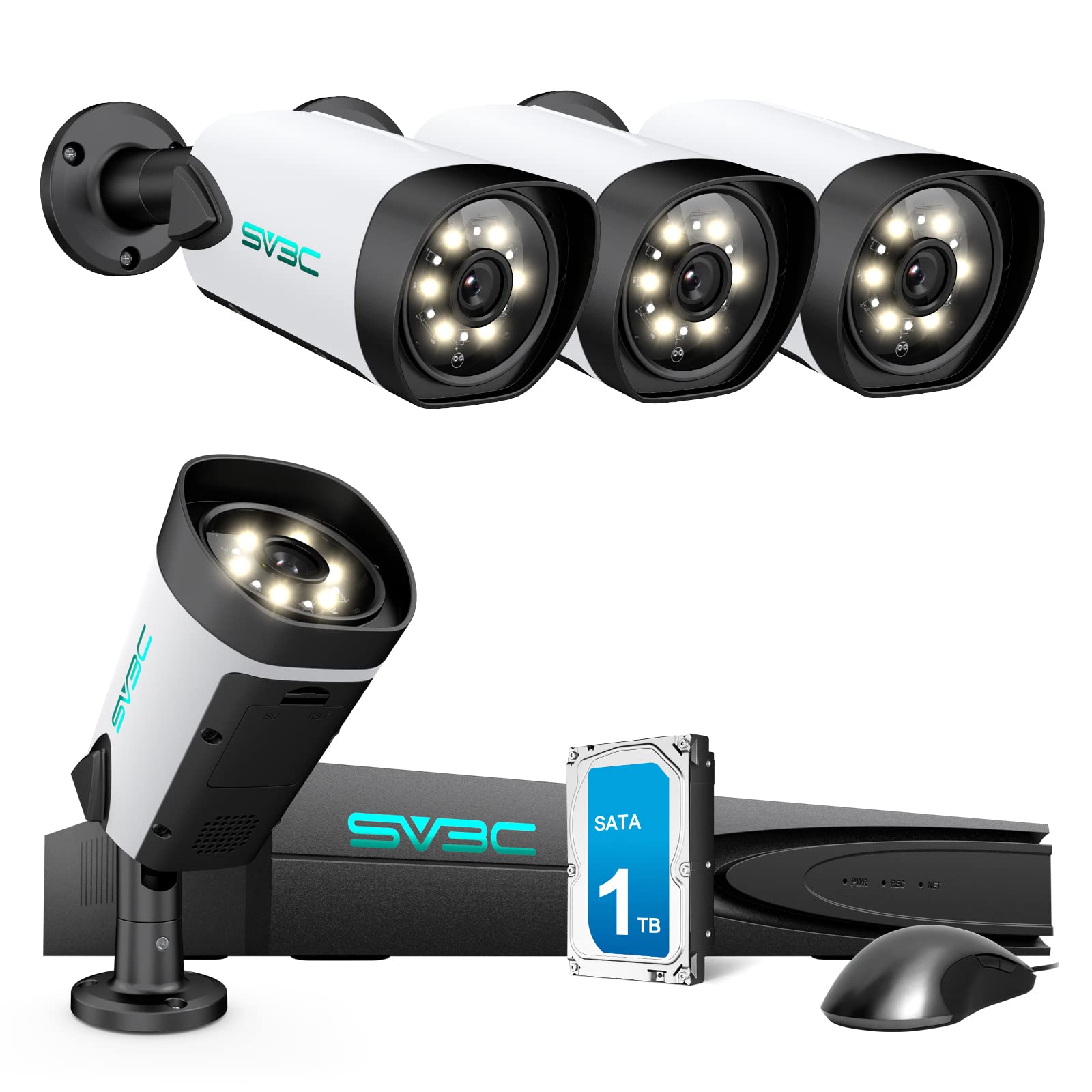 SV3C PTZ Security Camera Outdoor, Smart Motion Detection, IP66 Waterprood, Max Support 128gb SD Card, Color Night Vision, Two Way Audio