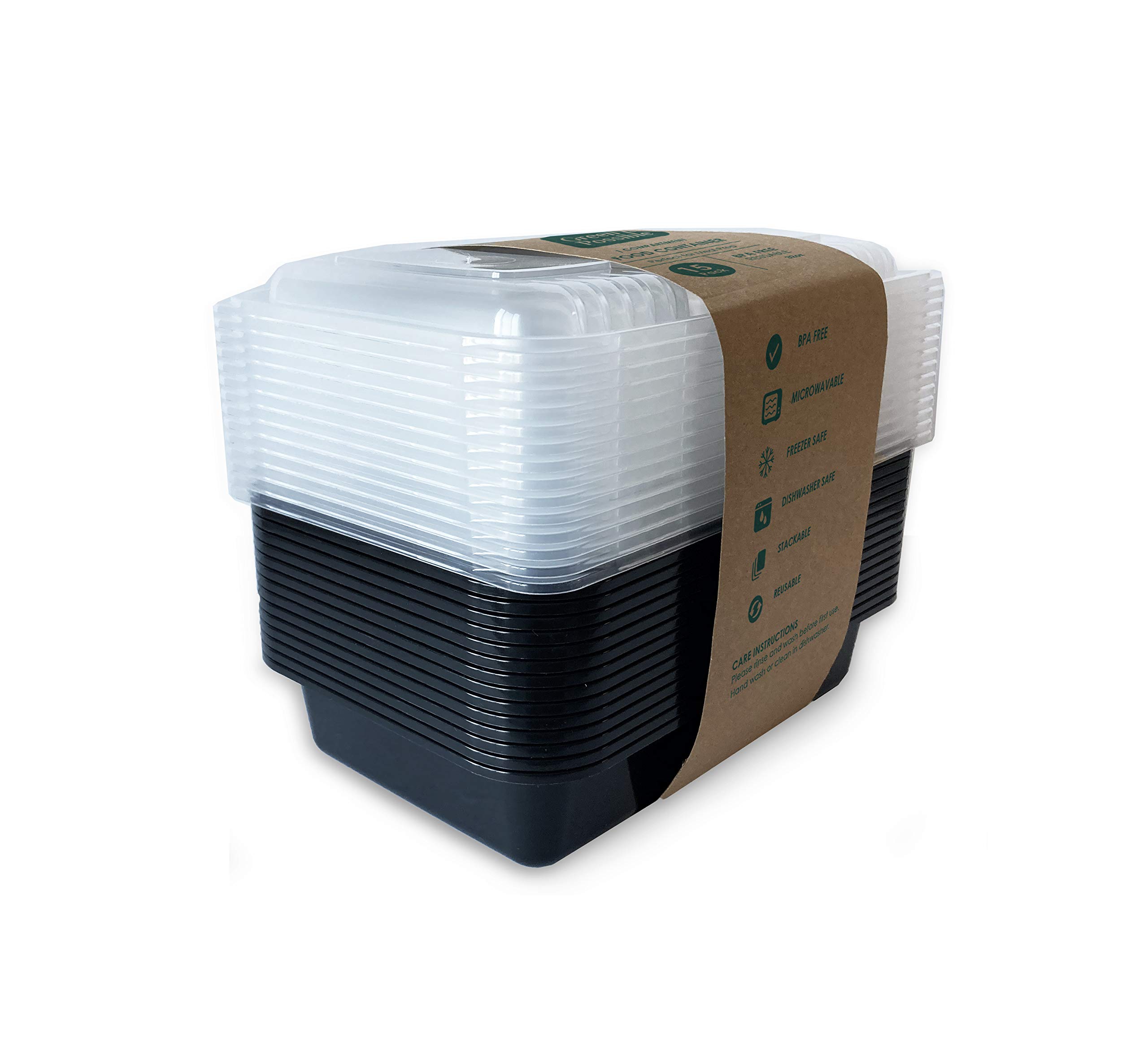Meal Prep Containers pack | 2 compartment | 32oz | 15 sets per pack.