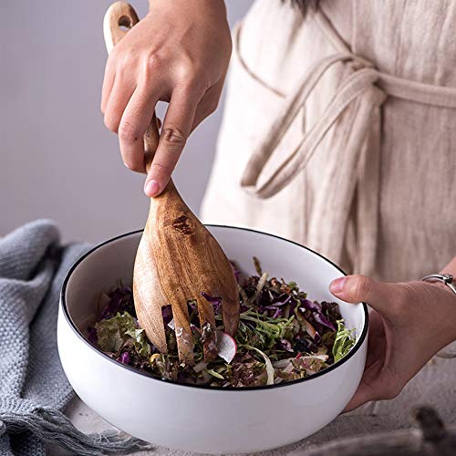 MABSSI Wooden Soup Spoons/Salad Fork for Eating Mixing, Long Handle Spoon Fork Kitchen Utensil Table Spoon Fork (Size : Fork)