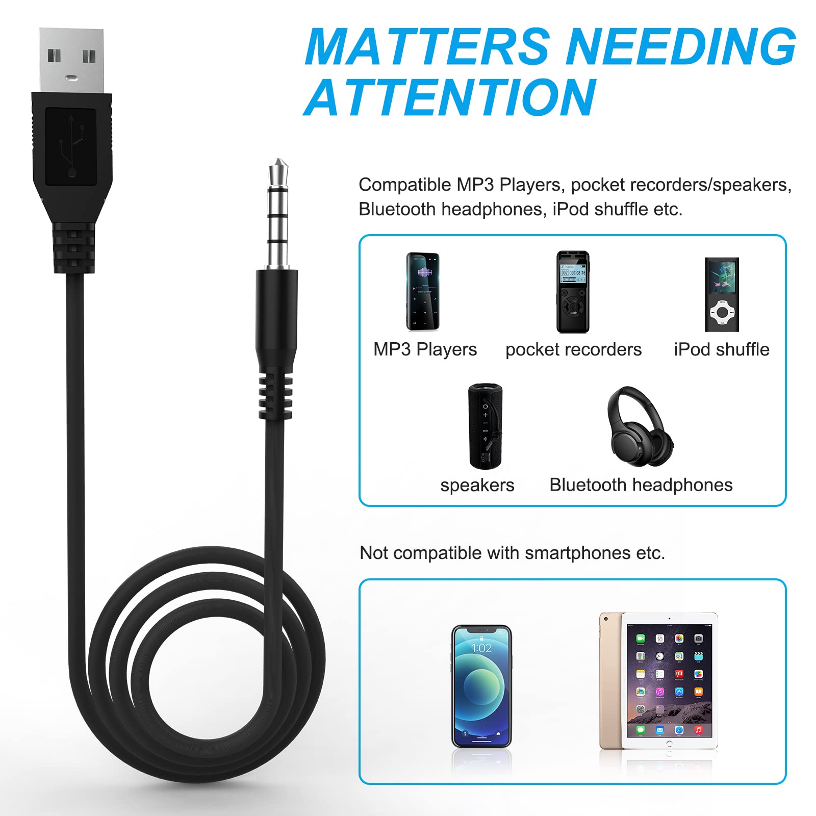 USB to 3.5mm Aux Audio Cord, USB Male to 3.5mm Aux Stereo Audio Cable Adapter Compatible with PC Laptop PS4 PS5 Headphone Speaker