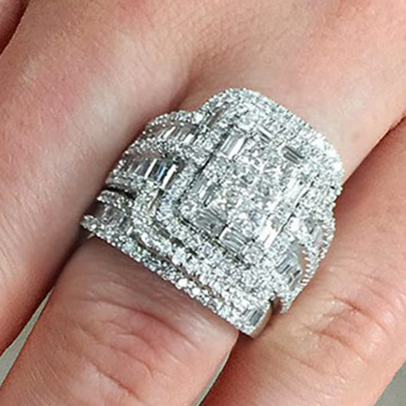 LVSHI 18K White Gold Square Moissanite Simulation Diamond Ring Fashion Diamond Ring Proposal Engagement Ring Single CZ Zircon Female Ring Size 6-10 (Size 8),C7