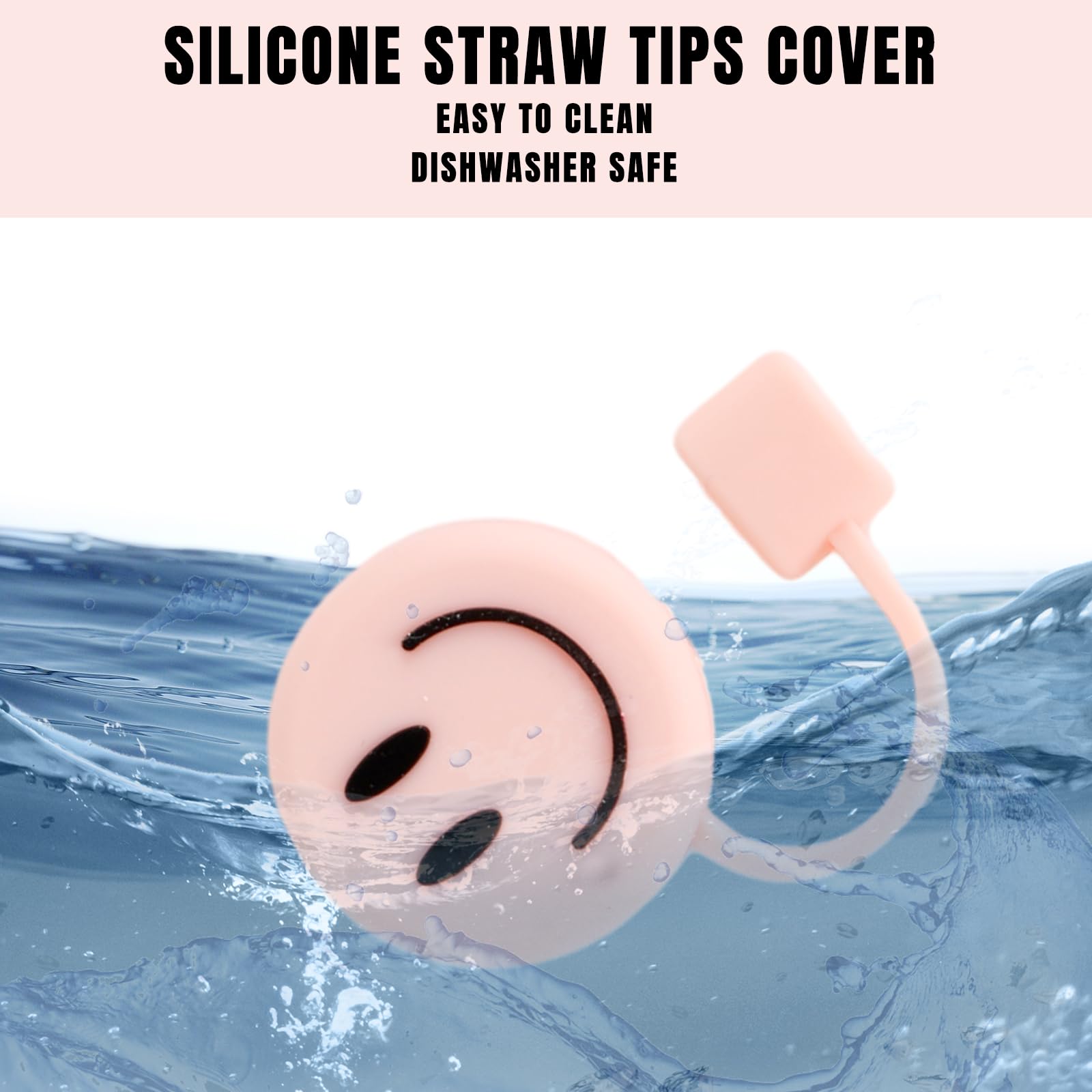 Whaline 6Pcs Smile Face Straw Covers Light Pink Double Sided Pattern Straw Tip Covers 0.4 Inch Silicone Reusable Round Straw Topper for 30 & 40 OZ Tumbler with Handle