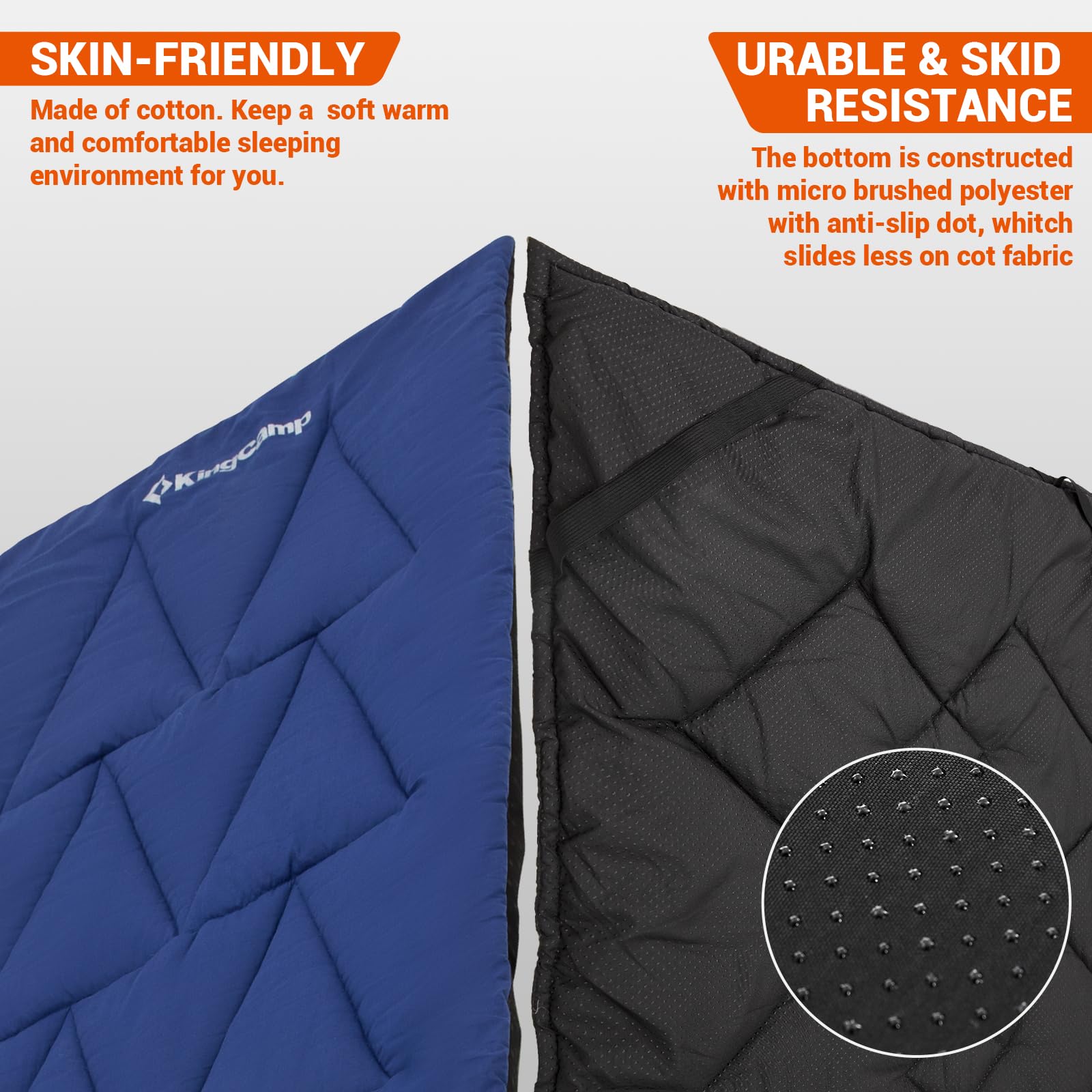 KingCamp Cot Pad for Camping, Comfortable Lightweight Mat, Puffy Soft Warm Non-Slip Cot Mattress Topper for Outdoor, Picnic, Hiking, Backpacking, Grey $ Navy (Thickened/Navy)