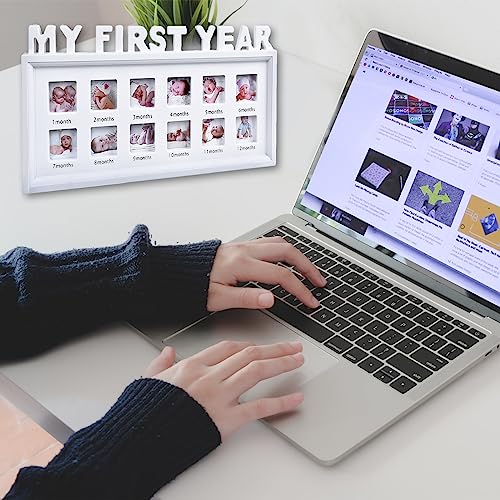 MICKYU My First Year Baby Picture Frame - First Mothers Day Gifts for New Mom - Personalized Baby Gifts Monthly Milestone Frame (White)