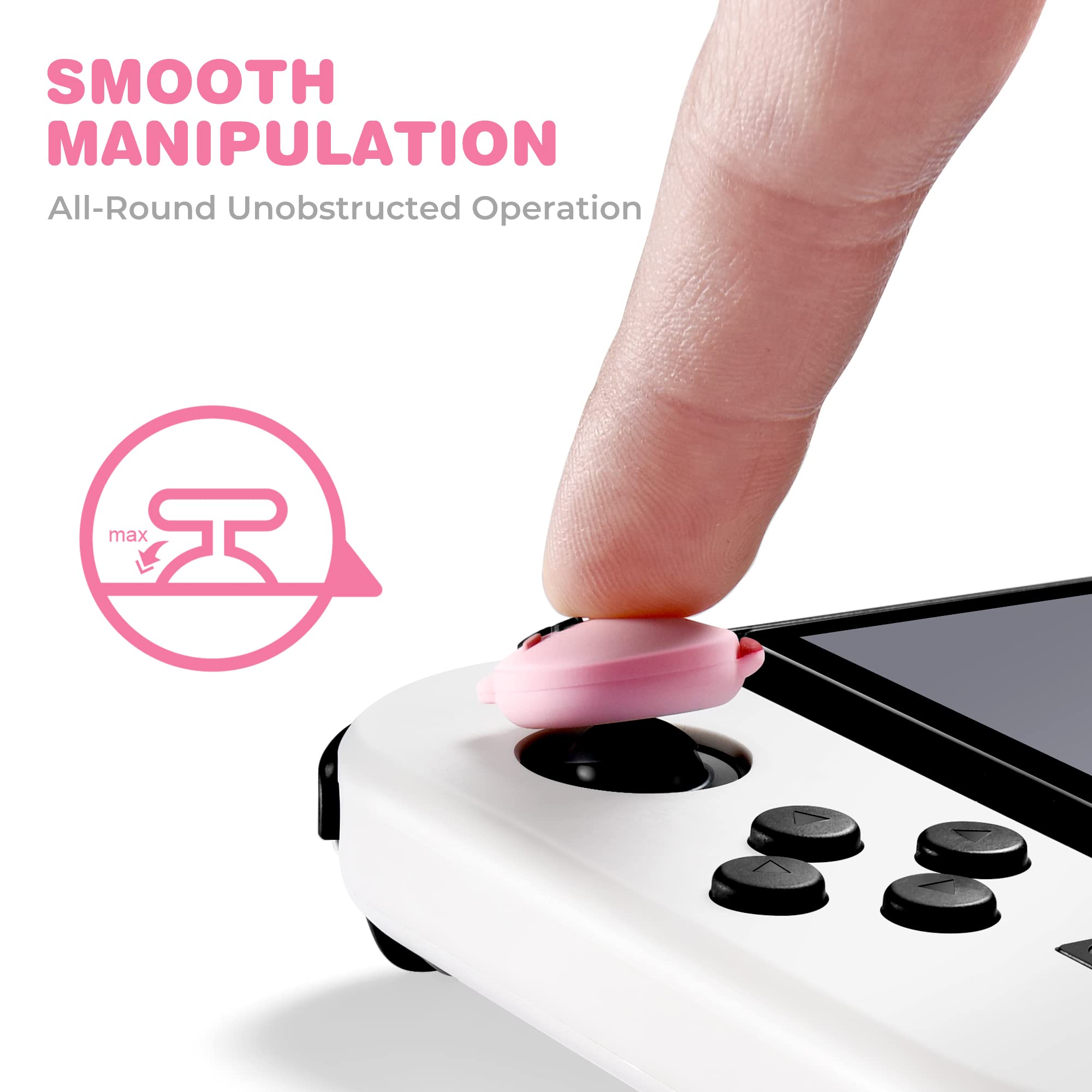 Switch Thumb Grips Joystick Caps Compatible with Nintendo Switch/OLED/Lite Kirby Controller, PALPOW Cute Silicone Analog Stick Cover, 4PCS - Pink Puffball