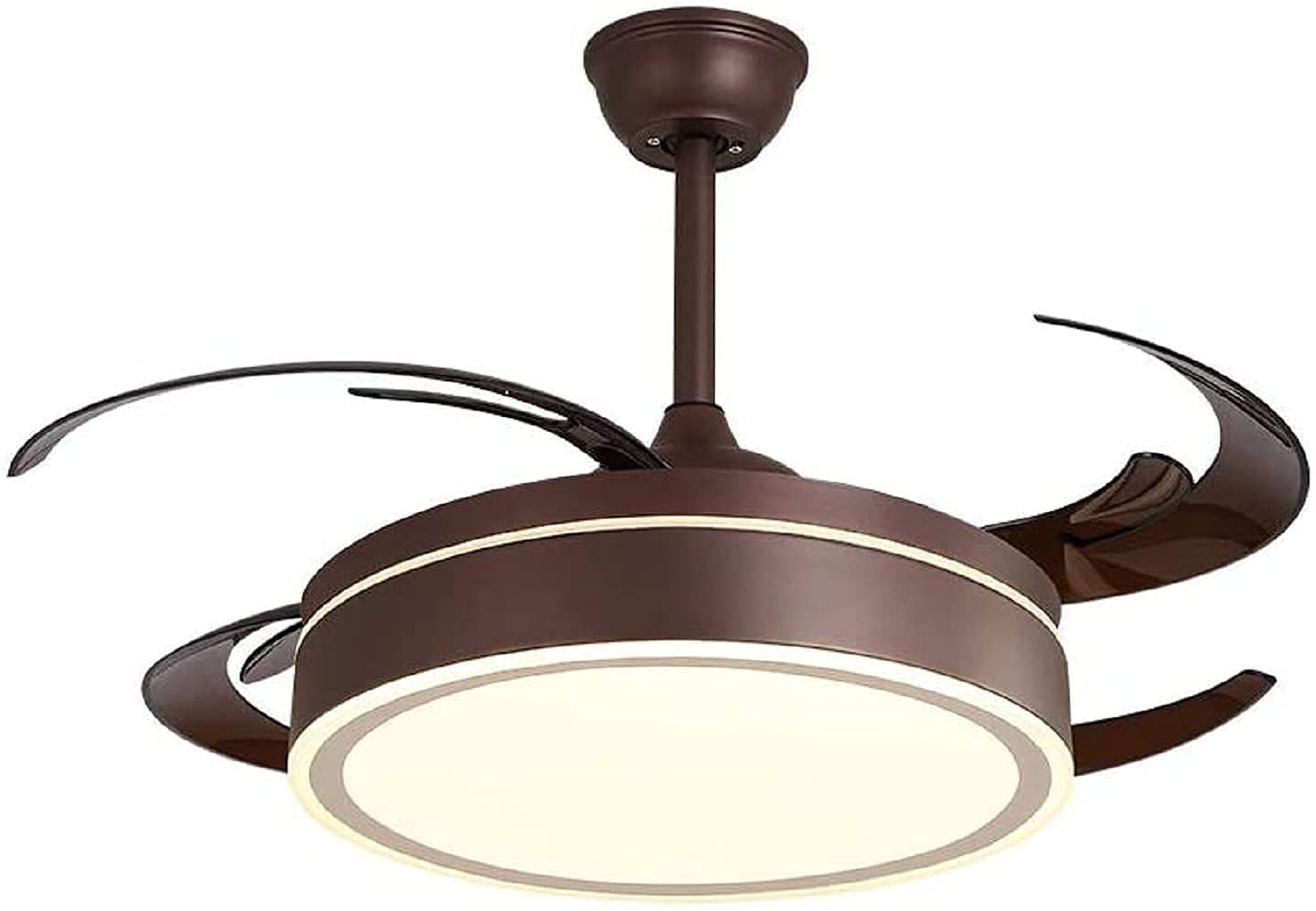 Lighting Groups 42" Retractable Ceiling Fans with LED Light Remote Control 4 Invisible Clear ABS Blades Livingroom Diningroom Fan Chandelier Indoor Ceiling Light Kits with Fans (Brown)