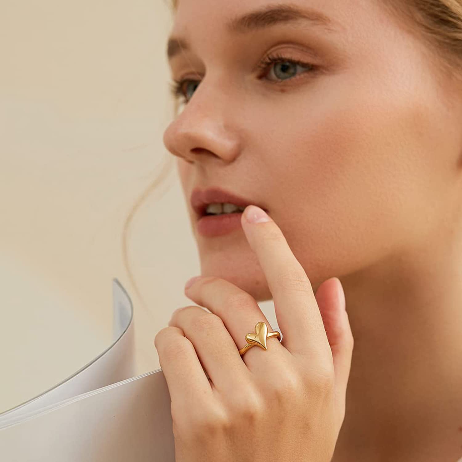 MAHSOD Women's Stackable Open Ring 14K Gold Plated Heart Ring Stackable Open Ring Hammer Ring Women's Jewelry Gifts