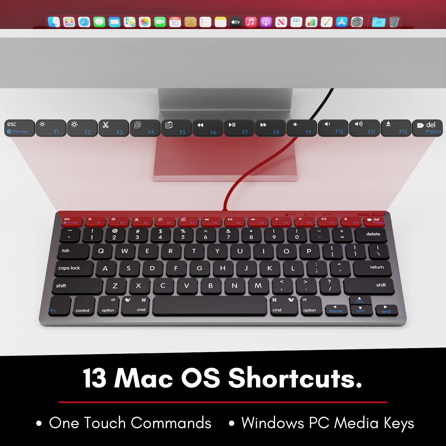 Macally Small USB Wired Keyboard for Mac and Windows - 78 Scissor Keys, 13 Shortcut Compatible Apple Keyboard - Mini Compact USB Computer Keyboard That Saves Space and Looks Great - Space Grey